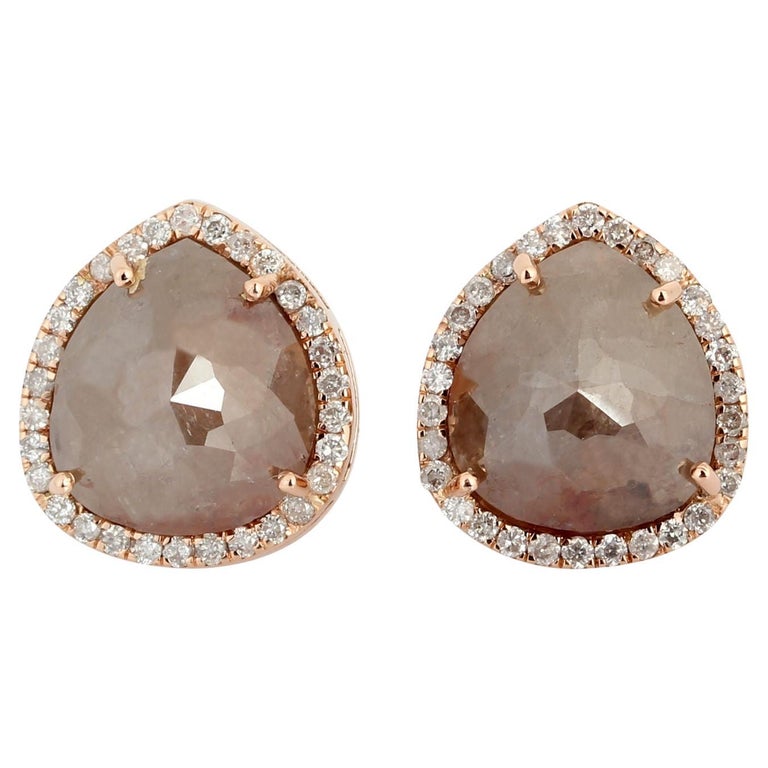 Ice Diamond Stud Earrings Surrounded With Pave Diamonds Made In 18k ...