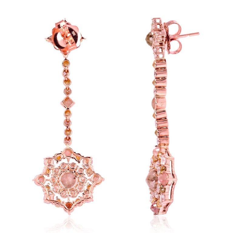 Ice Diamonds Earring with Flower Design Made in 18k Rose Gold For Sale ...