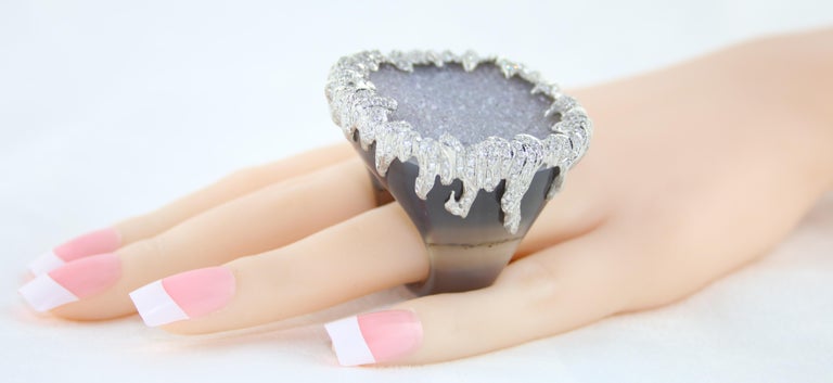 "Ice Melt" One Piece Solid Agate and 3.00 Carats Diamond Platinum Ring ...