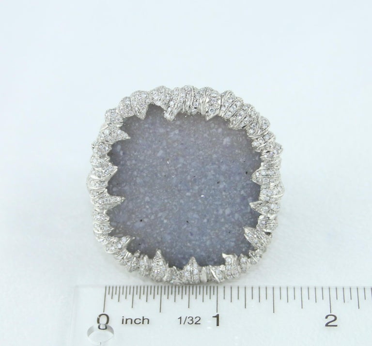 "Ice Melt" One Piece Solid Agate and 3.00 Carats Diamond Platinum Ring ...