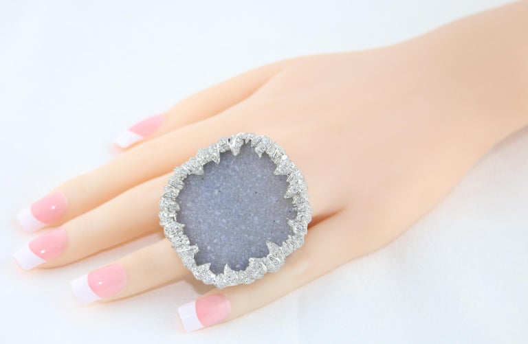 "Ice Melt" One Piece Solid Agate and 3.00 Carats Diamond Platinum Ring ...