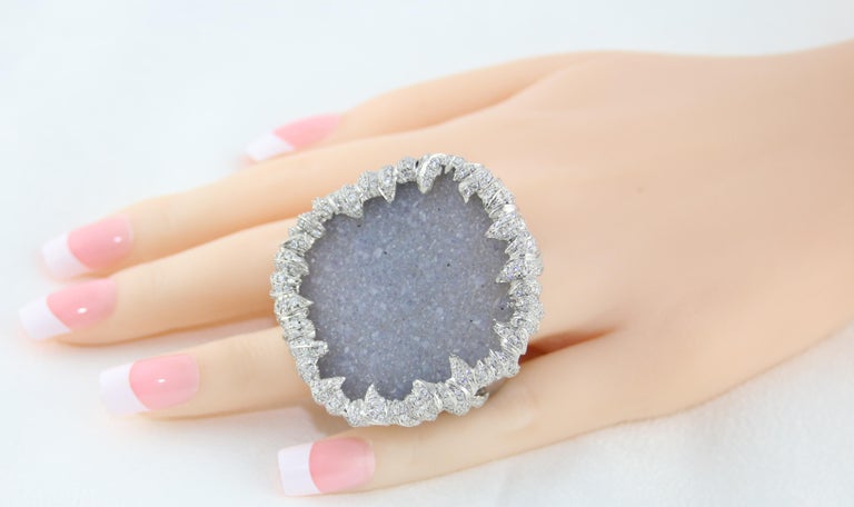 "Ice Melt" One Piece Solid Agate and 3.00 Carats Diamond Platinum Ring ...