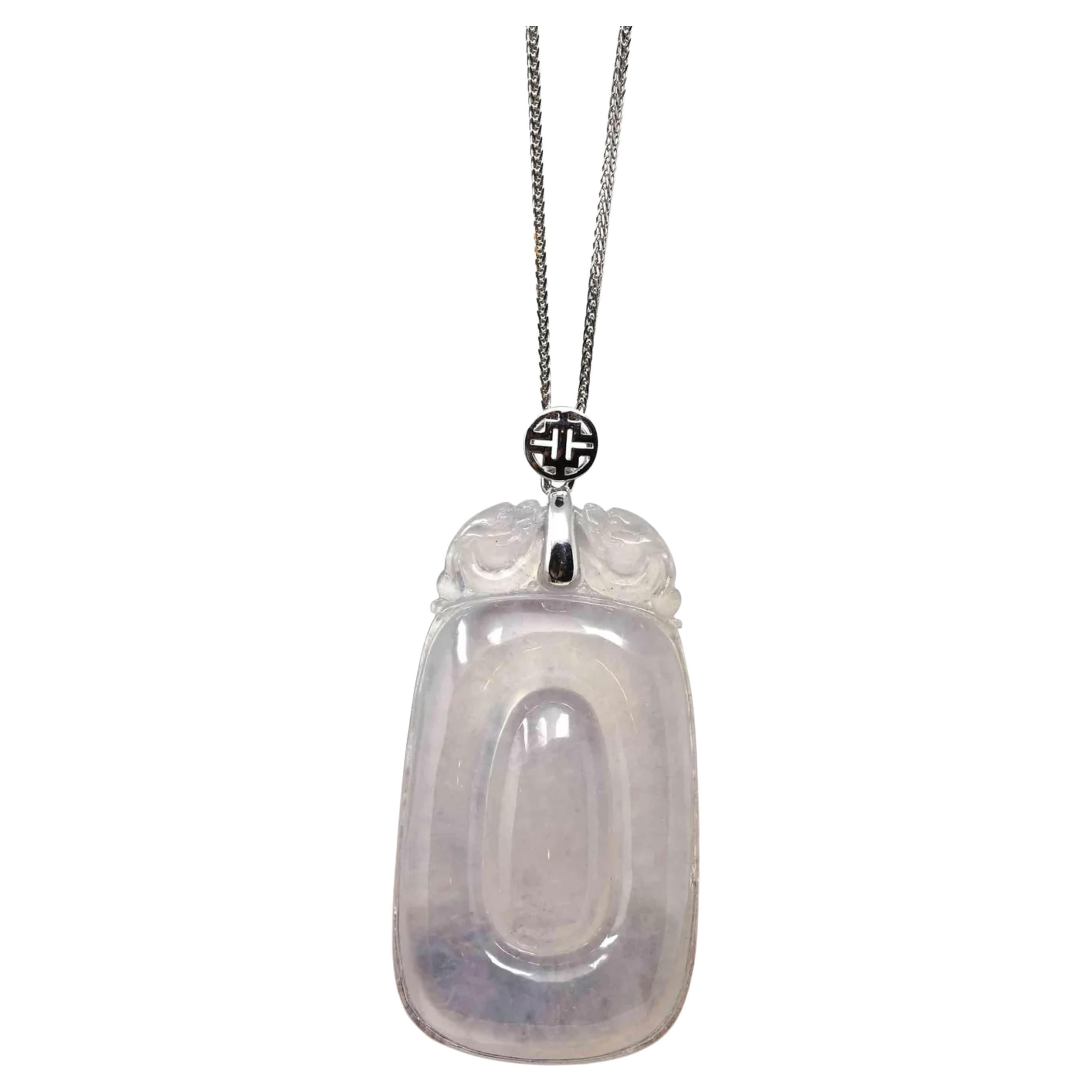 Genuine Ice Jadeite Jade Fu Zai Yan Qian Pendant Necklace 14k White ...
