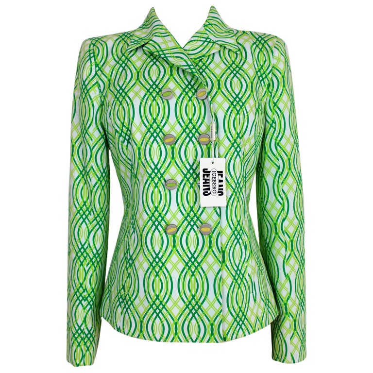 Iceberg Green White Cotton Psychedelic Double Breasted Jacket at 1stDibs
