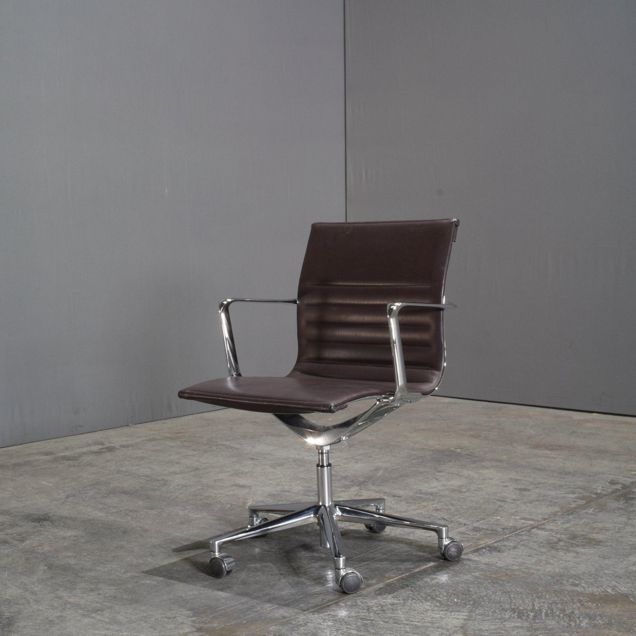 ICF Brown Leather and Aluminium Una Office Chair For Sale at 1stDibs