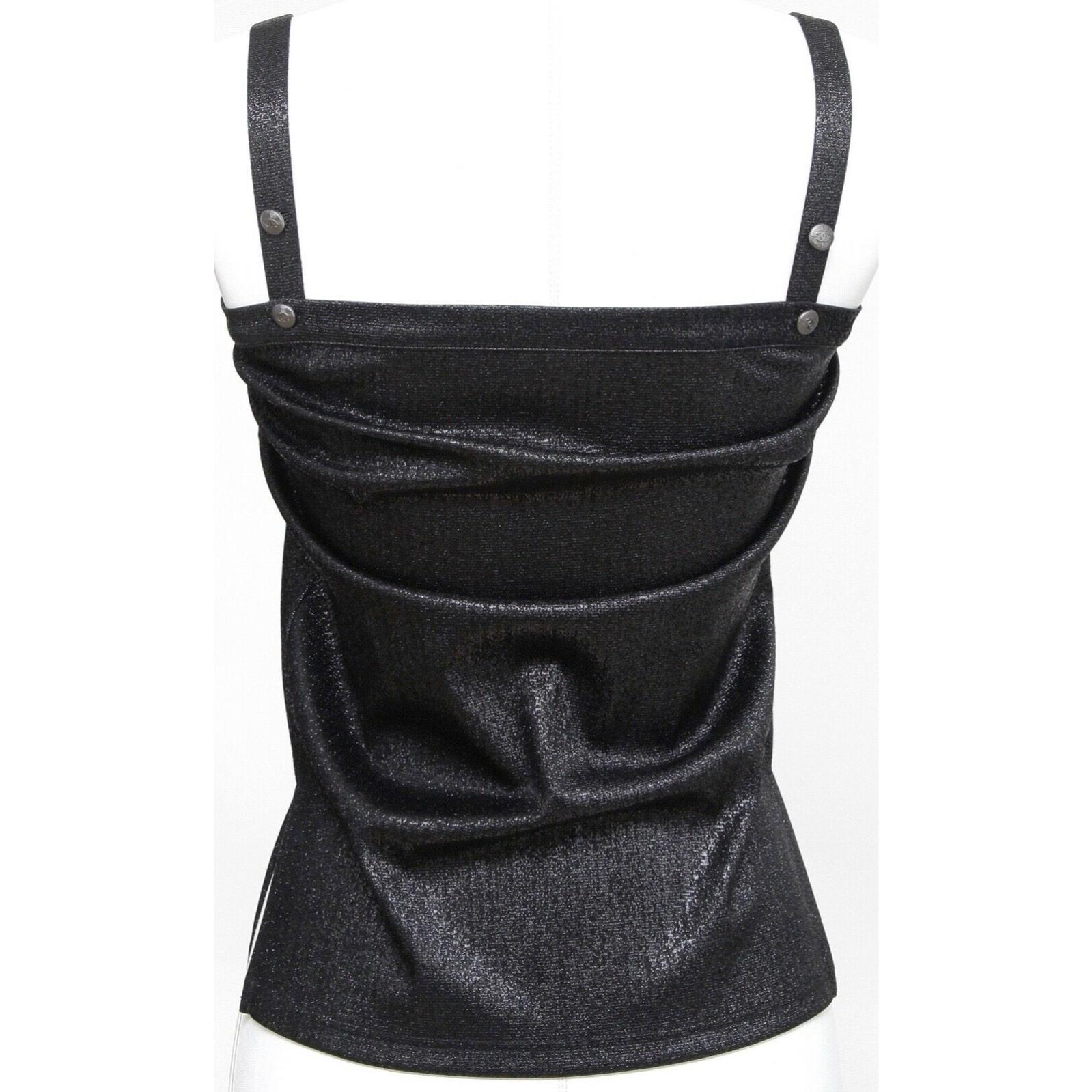 CHANEL Black Top Blouse Sleeveless Metallic Spaghetti Strap Sz 36 2018 ...