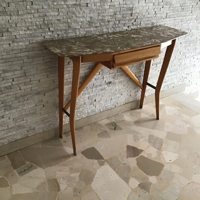 Ico Parisi Consolle Brass Wood Marbre, 1950, Italy For Sale at 1stDibs