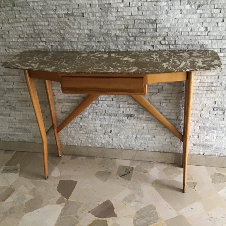 Ico Parisi Consolle Brass Wood Marbre, 1950, Italy For Sale at 1stDibs