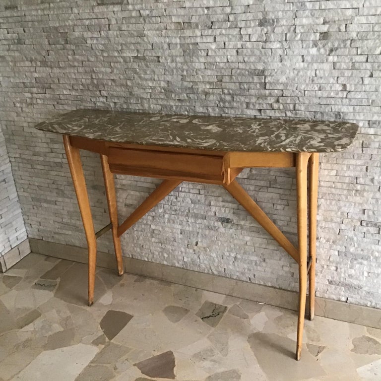 Ico Parisi Consolle Brass Wood Marbre, 1950, Italy For Sale at 1stDibs