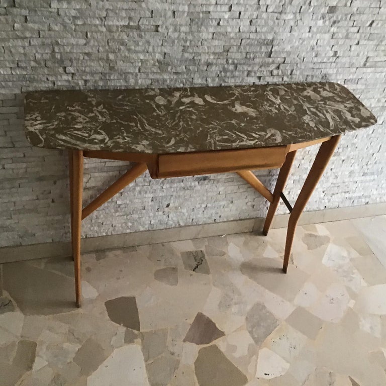 Ico Parisi Consolle Brass Wood Marbre, 1950, Italy For Sale at 1stDibs