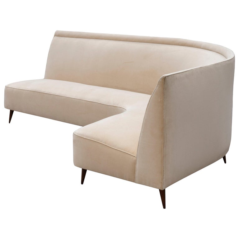 Ico Parisi Curved Cream Velvet Sofa, 1950s at 1stDibs | ico parisi ...
