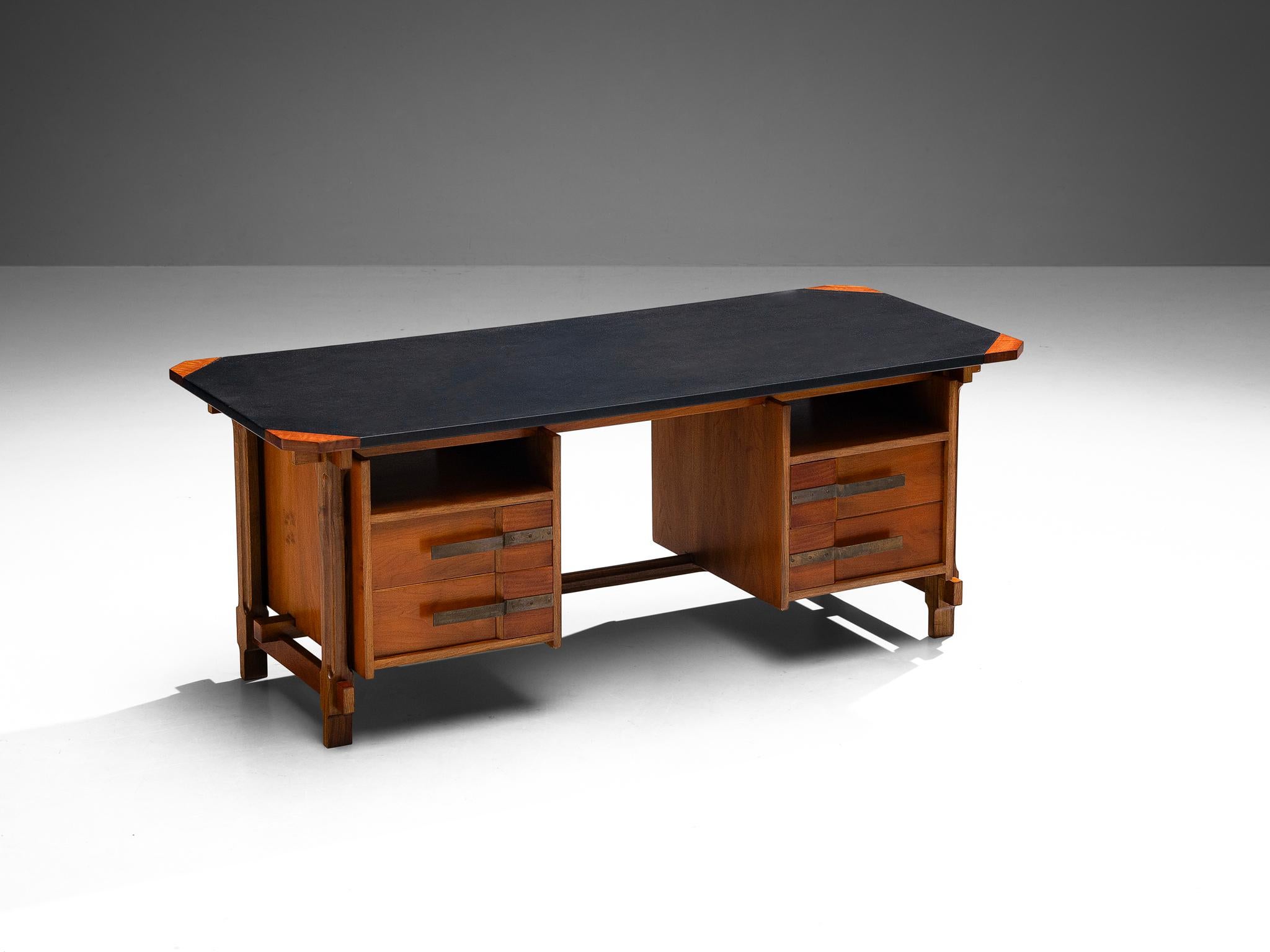 Ico Parisi for Brugnoli Mobili Freestanding Desk in Walnut and Brass ...