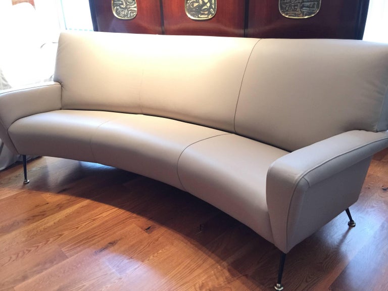 Ico Parisi Italian Leather Curved Sofa, Italy, circa 1960s, RESTORED ...