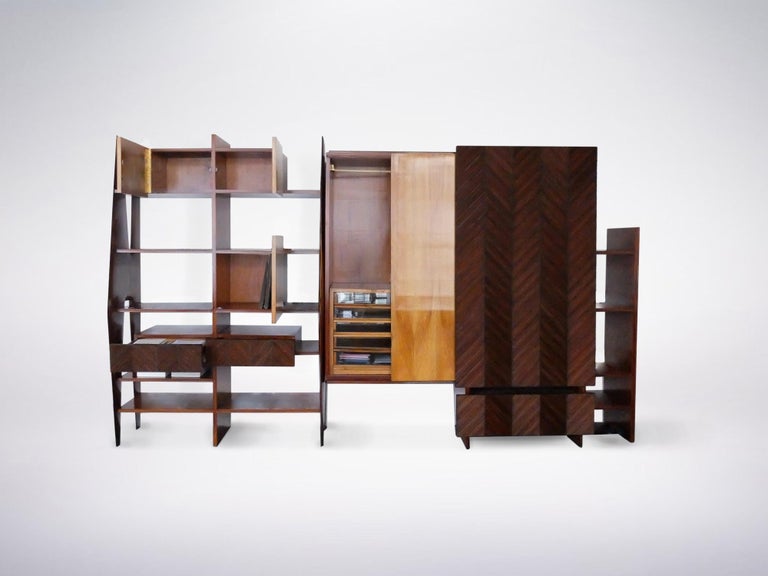 Ico Parisi, Italian Mid-Century Large Bookshelf in Rosewood and Ashwood ...
