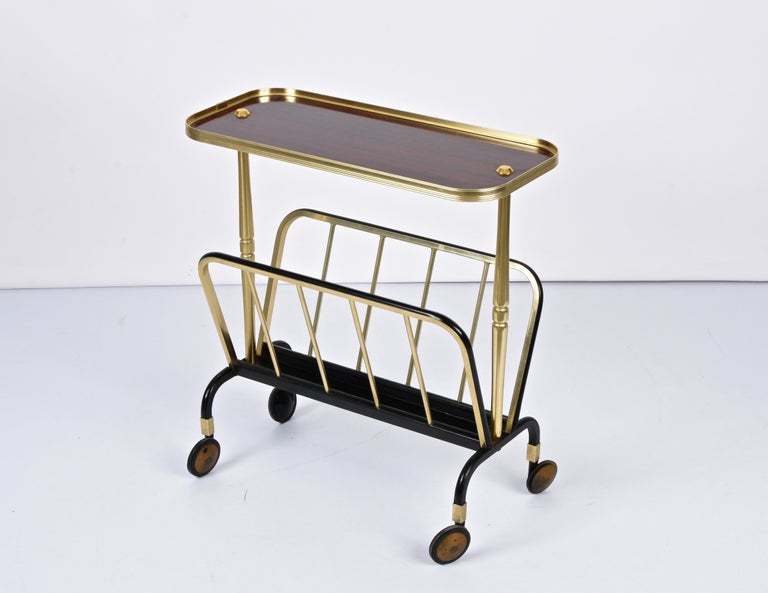 Ico Parisi Midcentury Aluminum and Formica Trolley Magazine Rack for MB ...