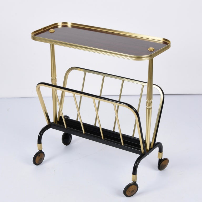 Ico Parisi Midcentury Aluminum and Formica Trolley Magazine Rack for MB ...