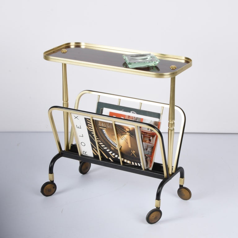 Ico Parisi Midcentury Aluminum and Formica Trolley Magazine Rack for MB ...