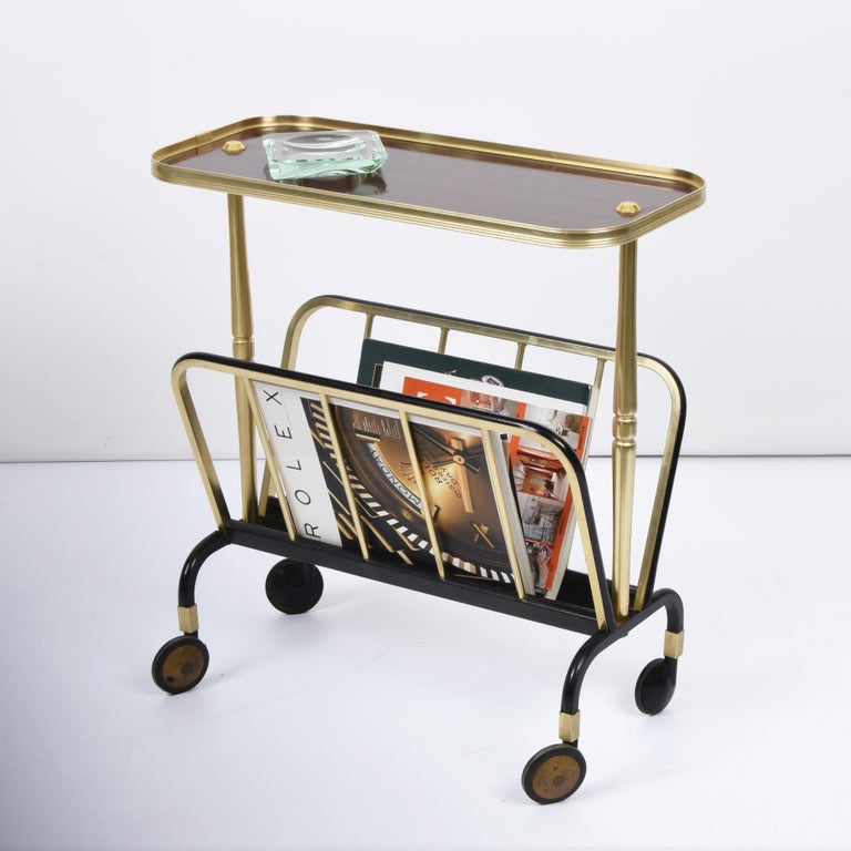 Ico Parisi Midcentury Aluminum and Formica Trolley Magazine Rack for MB ...