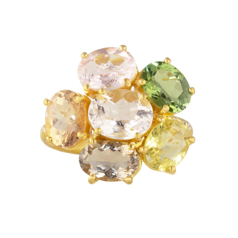 Tourmaline Diamond 'Posy' Flower Ring in 22k Gold For Sale at 1stDibs