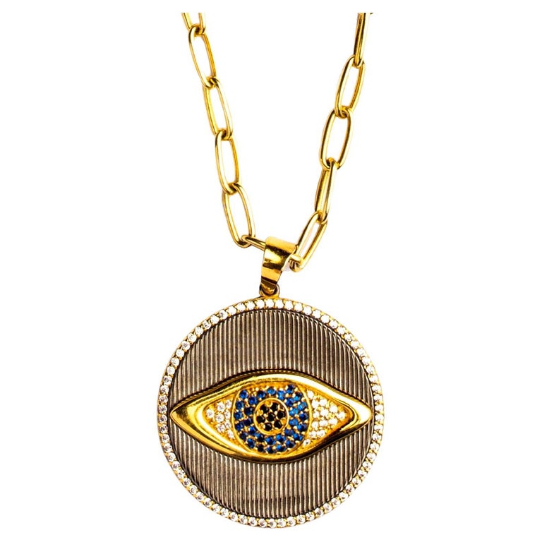 Icon Blue Eye Pendant Black Rodium Plated Necklace For Sale at 1stDibs