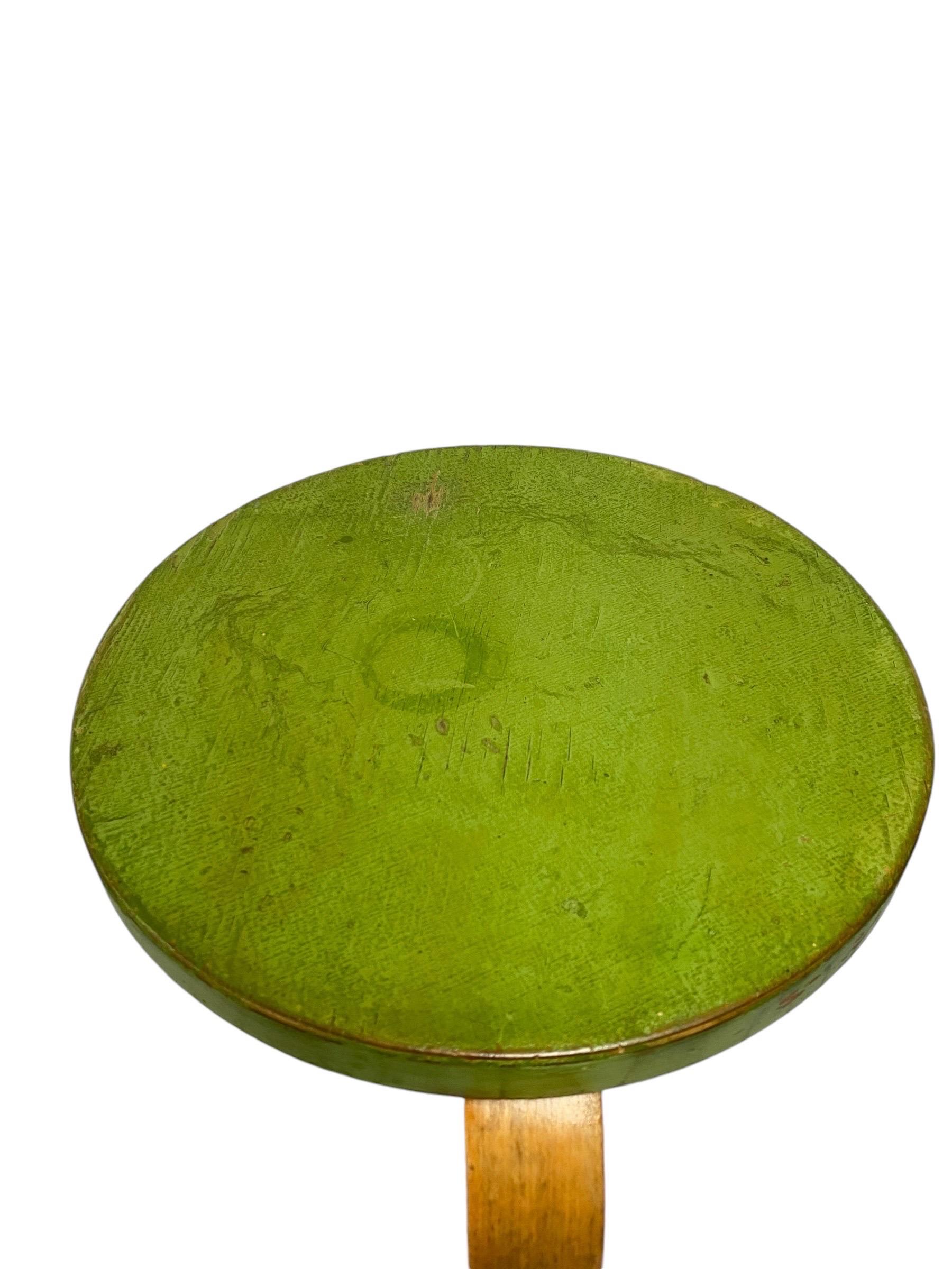 Iconic Alvar Aalto 3-legged Stool Model 60, Birch and Green Paint ...