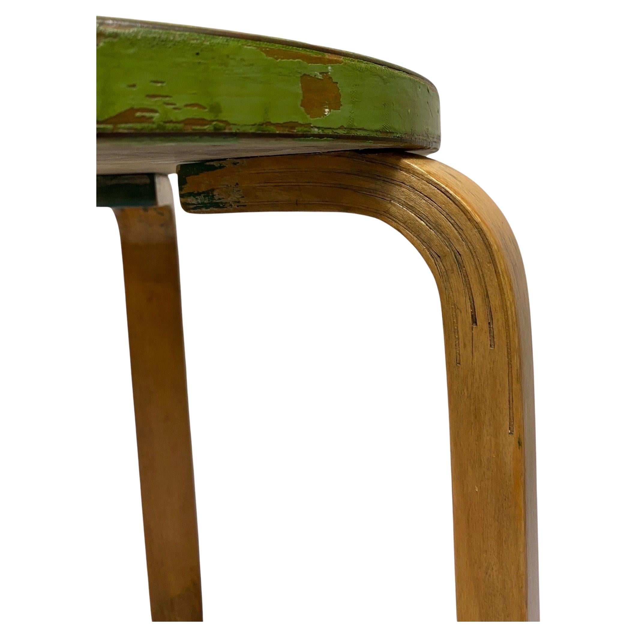 Iconic Alvar Aalto 3-legged Stool Model 60, Birch and Green Paint ...