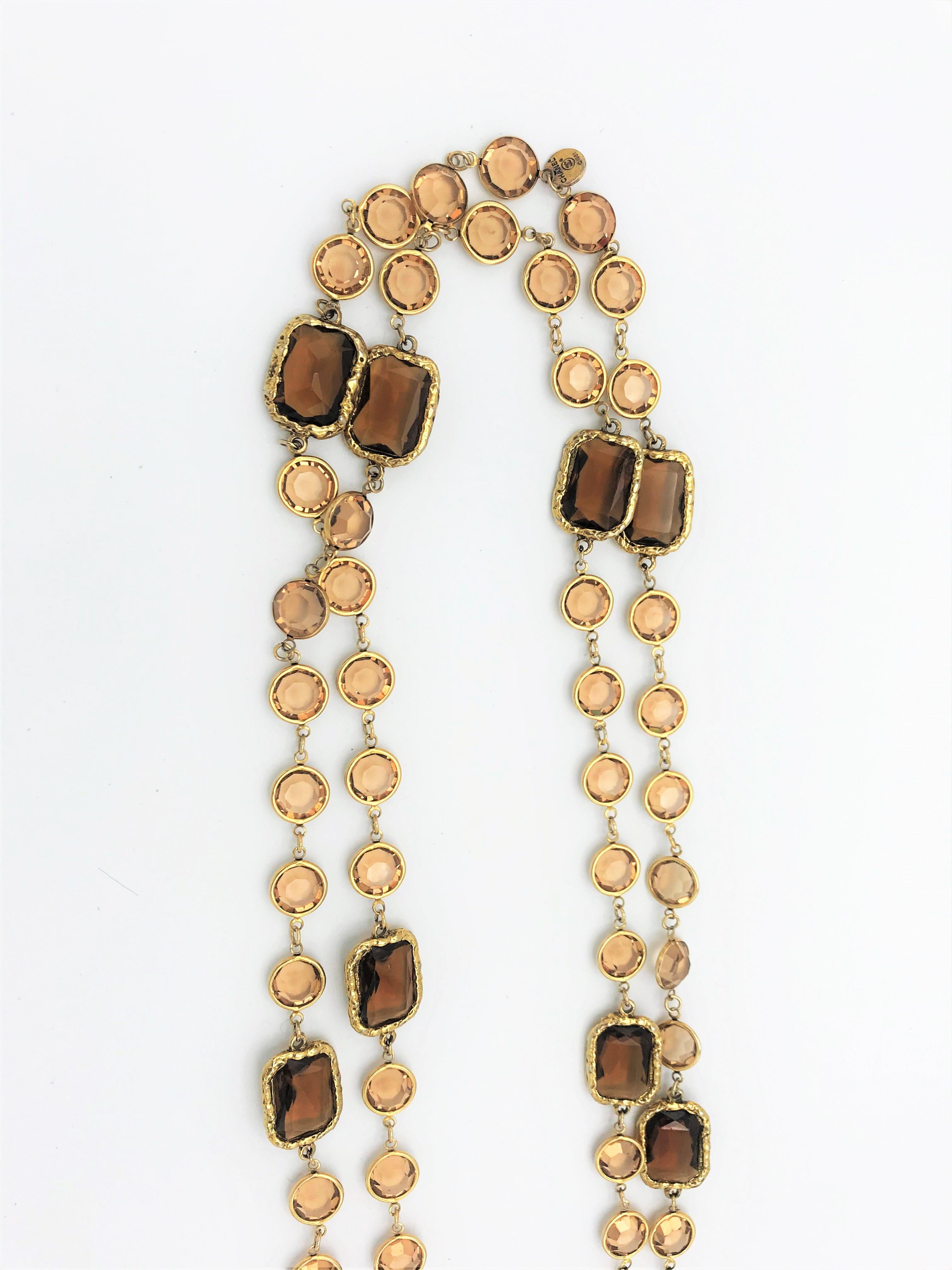 Iconic Chanel Chicklet necklace, with 12 cut rhinestones brown, 152 cm ...