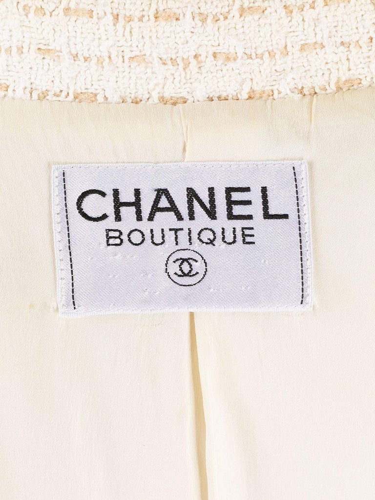 Iconic Chanel Cream Cotton Boucle Jacket For Sale at 1stDibs