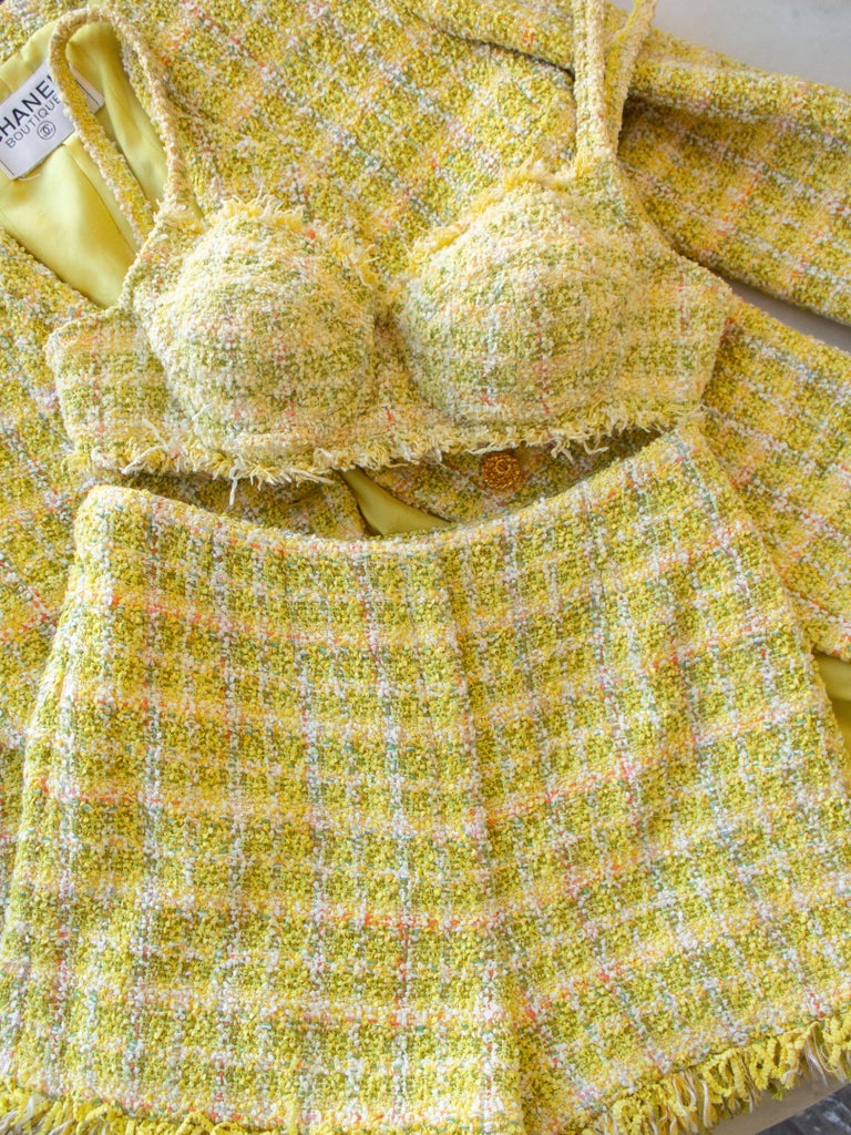 Iconic Chanel Vintage Spring 1994 Yellow Tweed Bra Shorts Jacket 94P ...