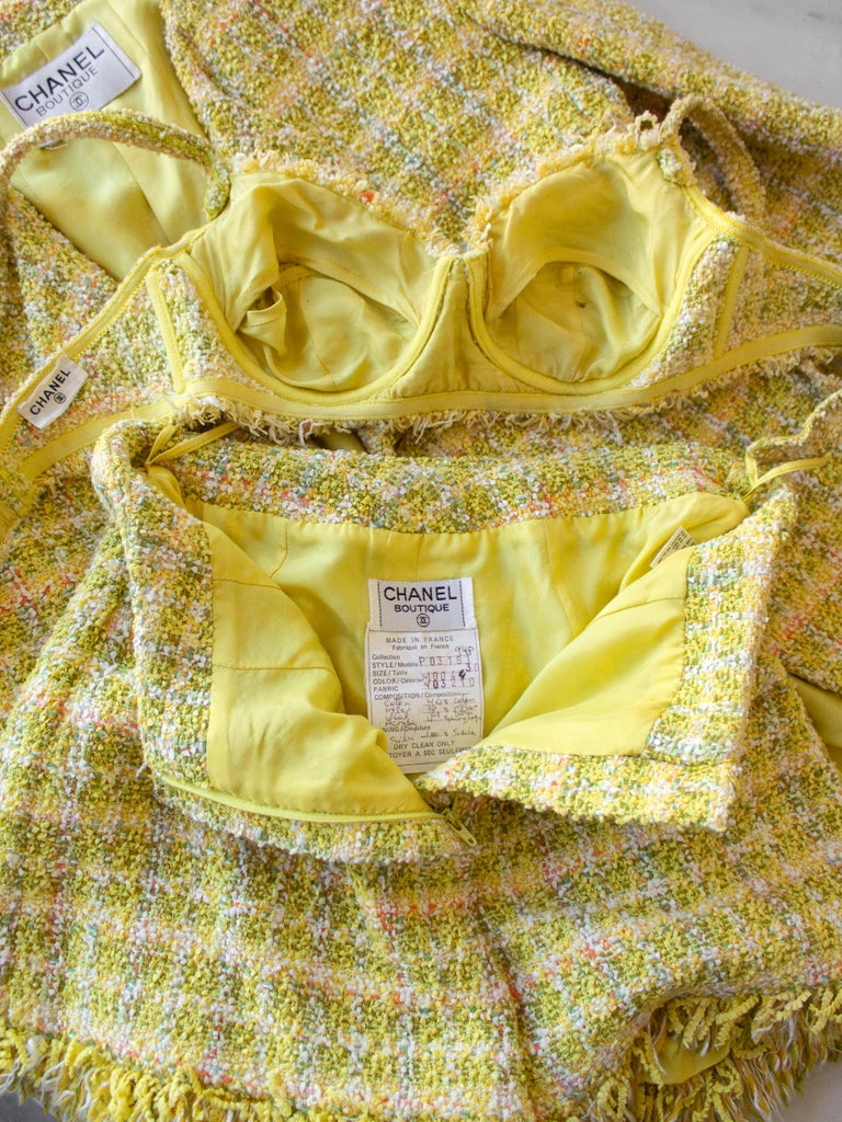 Iconic Chanel Vintage Spring 1994 Yellow Tweed Bra Shorts Jacket 94P ...