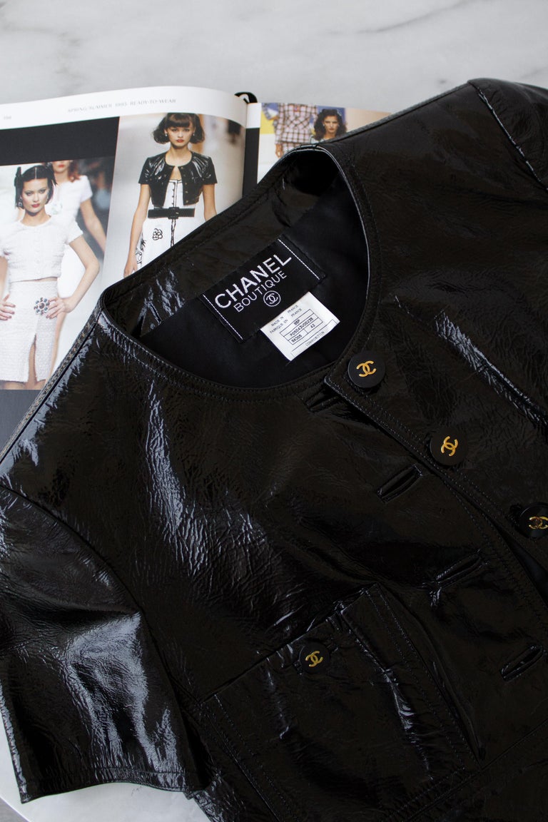 Iconic Chanel Vintage Spring 1995 Cropped Black Patent Leather 95P ...