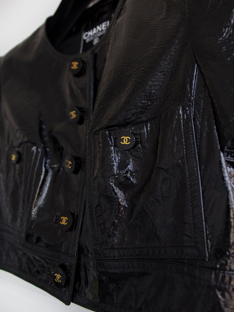 Iconic Chanel Vintage Spring 1995 Cropped Black Patent Leather 95P ...