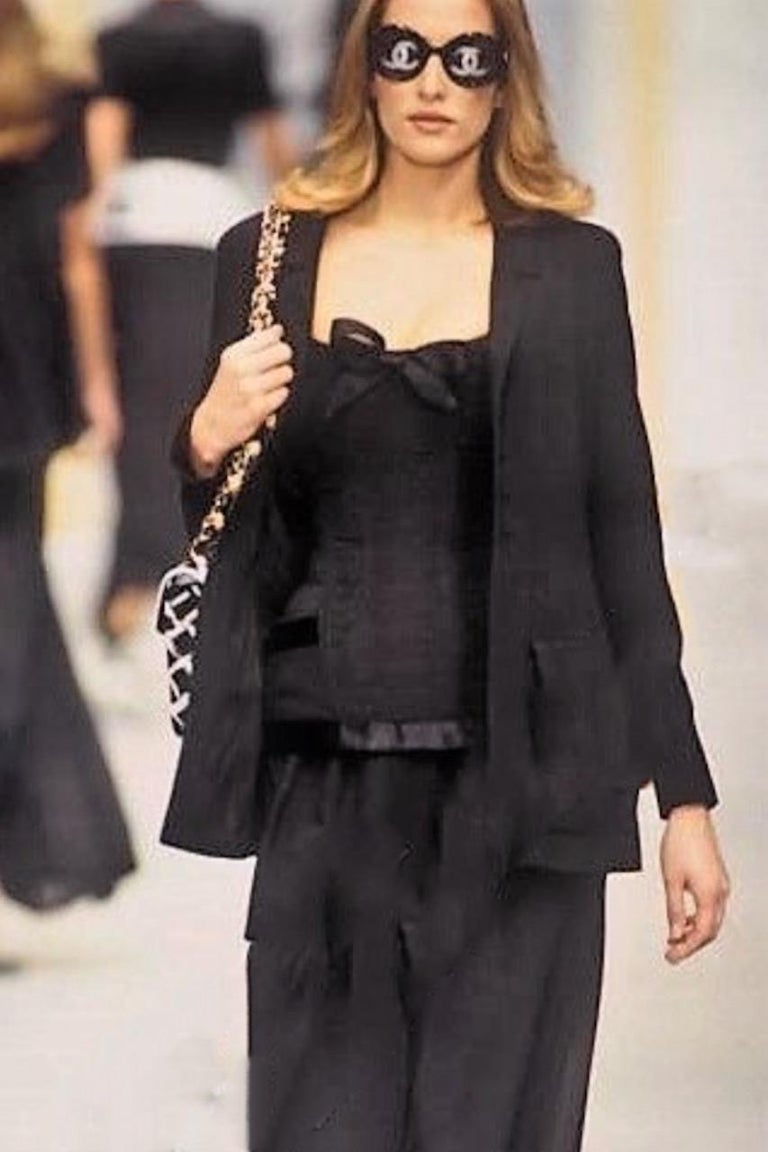 Iconic Chanel Vintage Spring/Summer 1993 Black Silk Bow Corset 93P Top ...