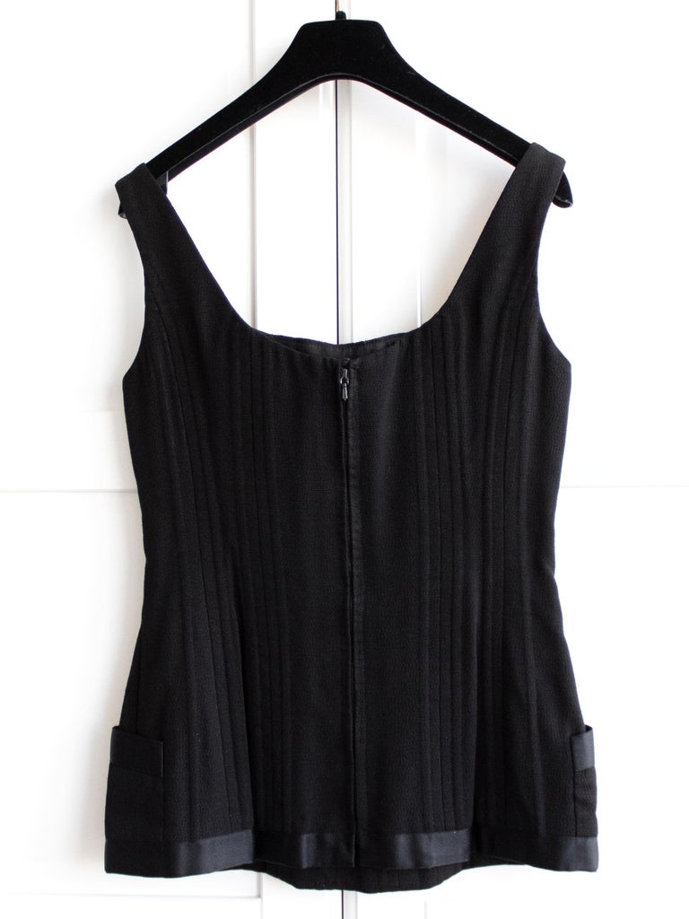 Iconic Chanel Vintage Spring/Summer 1993 Black Silk Bow Corset 93P Top ...