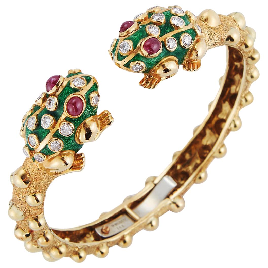 Iconic David Webb Frog Bangle Bracelet For Sale at 1stDibs