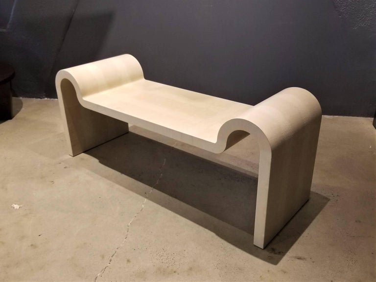 Iconic Karl Springer Sculptural Curved Bench Wrapped in Lizard, Signed ...