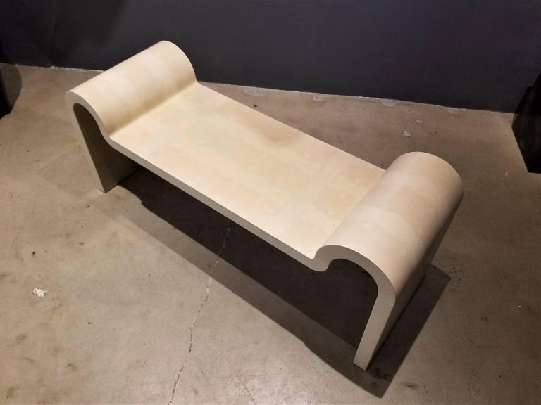 Iconic Karl Springer Sculptural Curved Bench Wrapped in Lizard, Signed ...