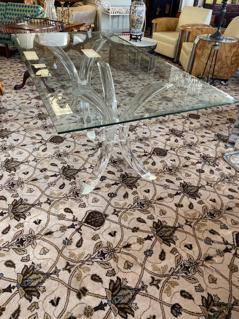 Iconic Mid-Century Modern Lucite X-Base Dining Room Set Table and Six ...