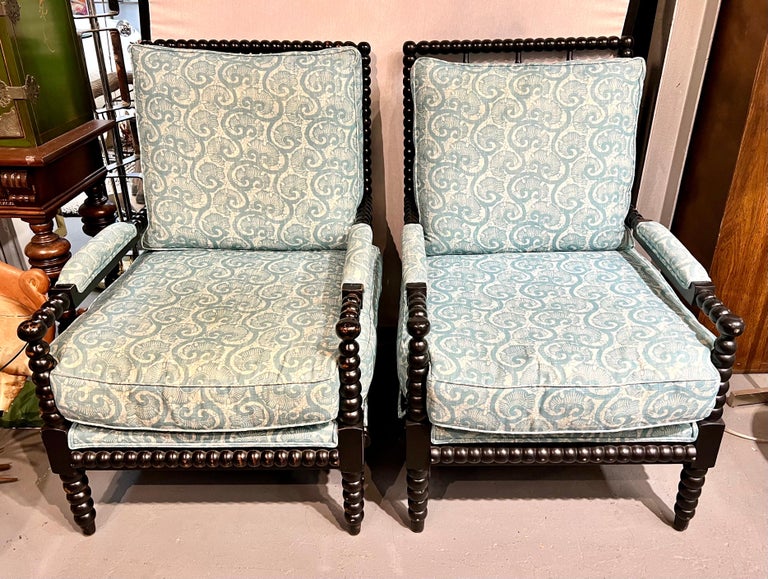 Iconic Pair of Barley Twist Upholstered Spool Chairs at 1stDibs