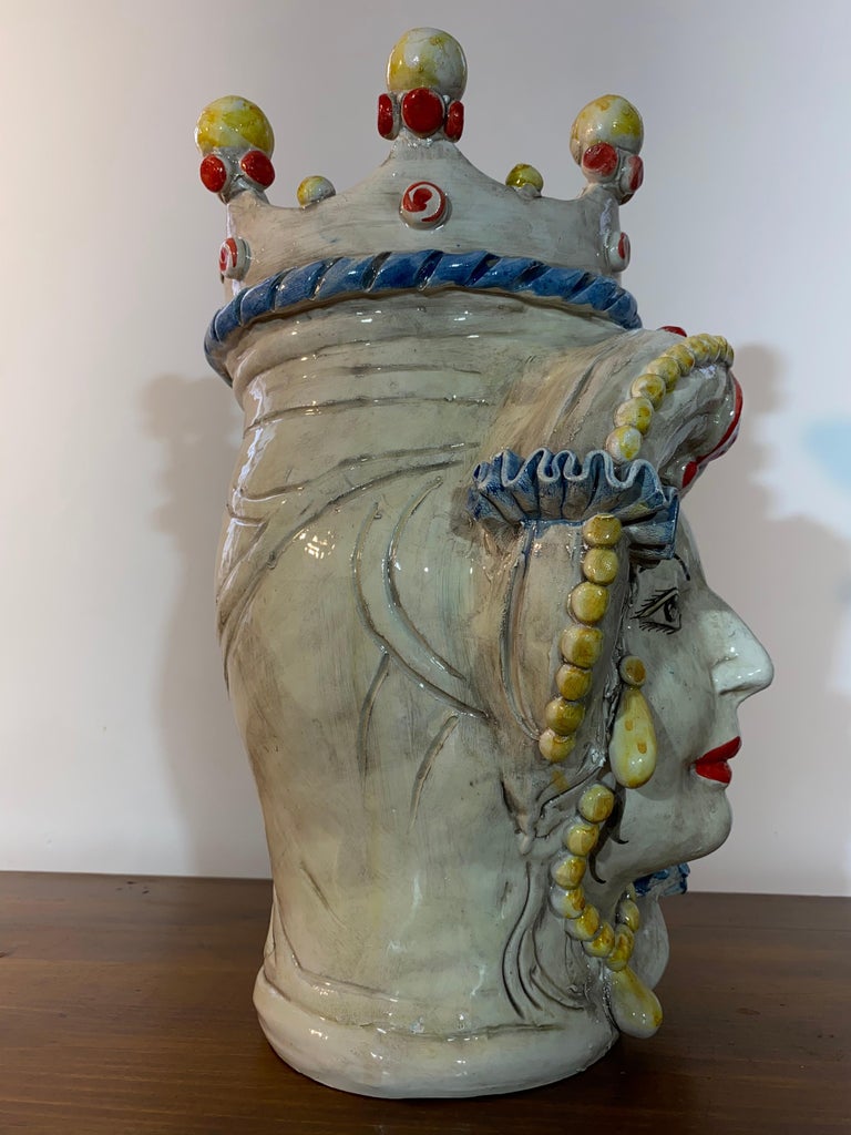 Iconic Pair of Sicilian Ceramic Heads from Caltagirone For Sale at 1stDibs