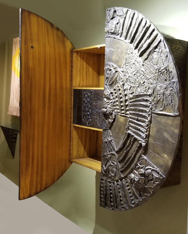 Iconic Paul Evans Studio Sculpted Bronze Wall-Mount Disc Bar for ...