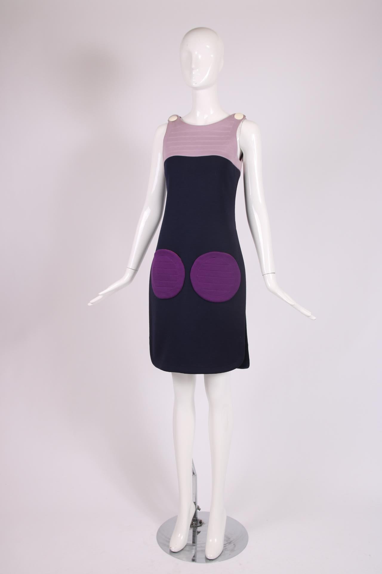 Iconic Pierre Cardin Navy and Purple Colorblock Wool Tabard Dress w ...