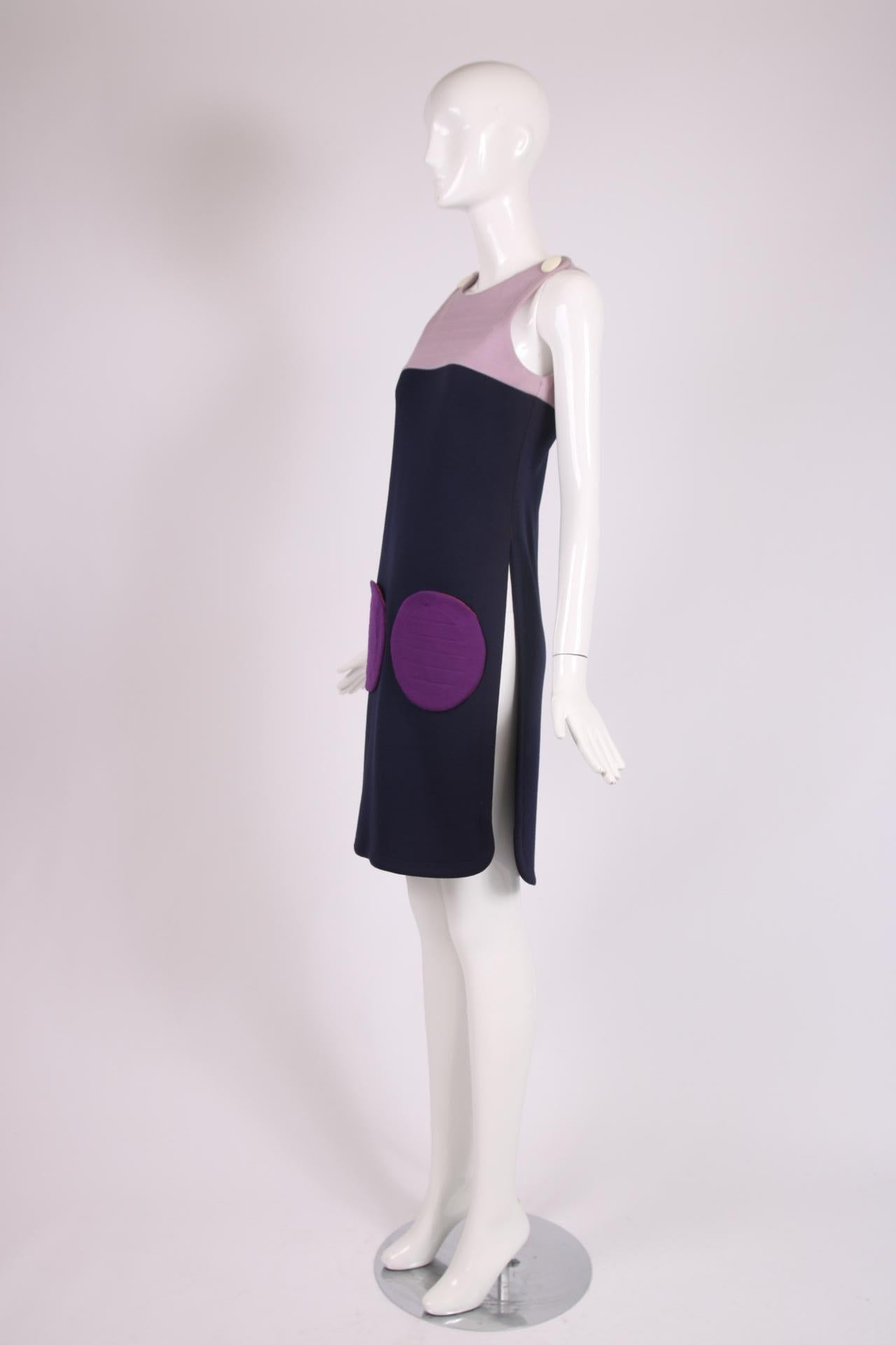 Iconic Pierre Cardin Navy and Purple Colorblock Wool Tabard Dress w ...
