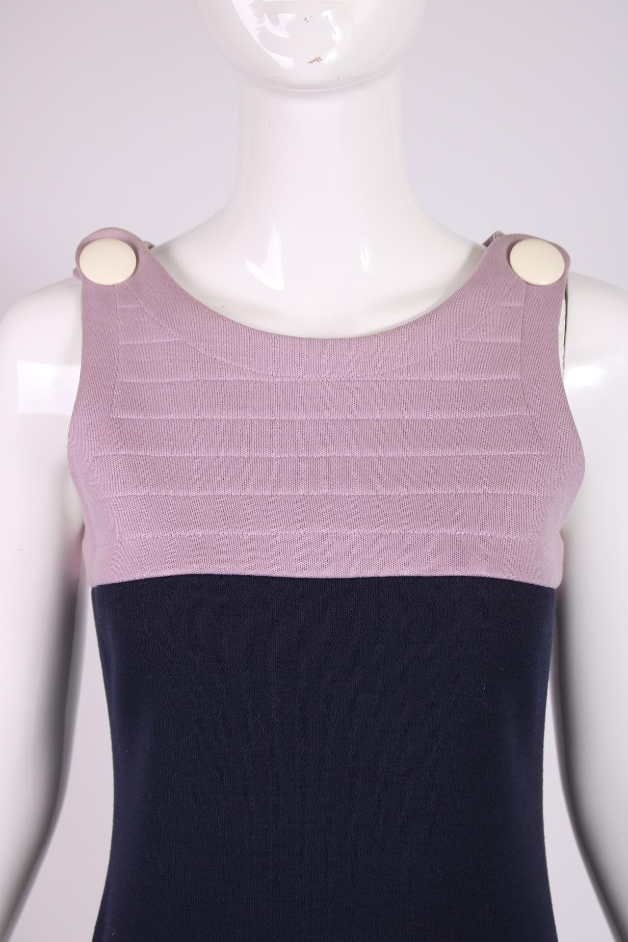 Iconic Pierre Cardin Navy and Purple Colorblock Wool Tabard Dress w ...