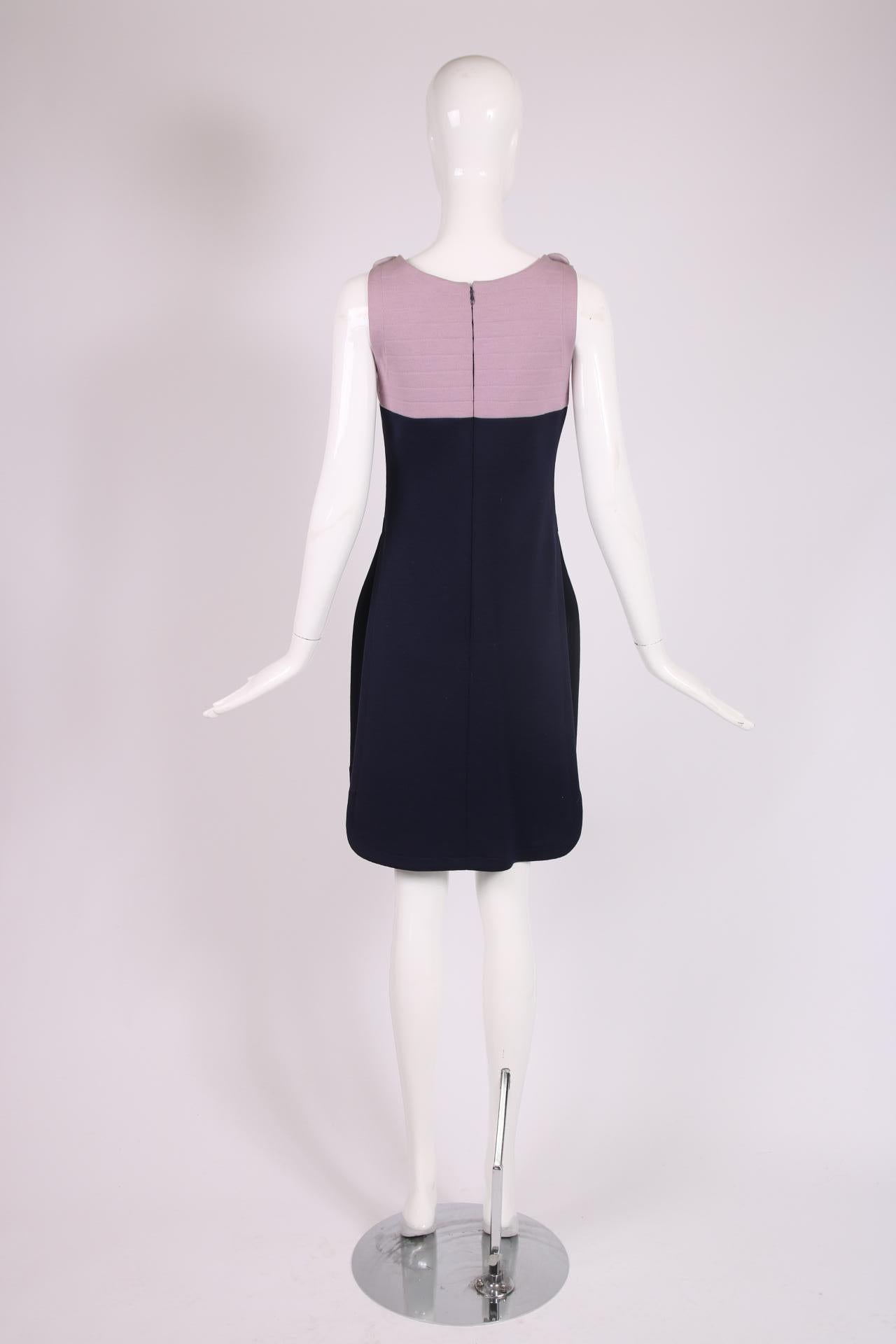 Iconic Pierre Cardin Navy and Purple Colorblock Wool Tabard Dress w ...