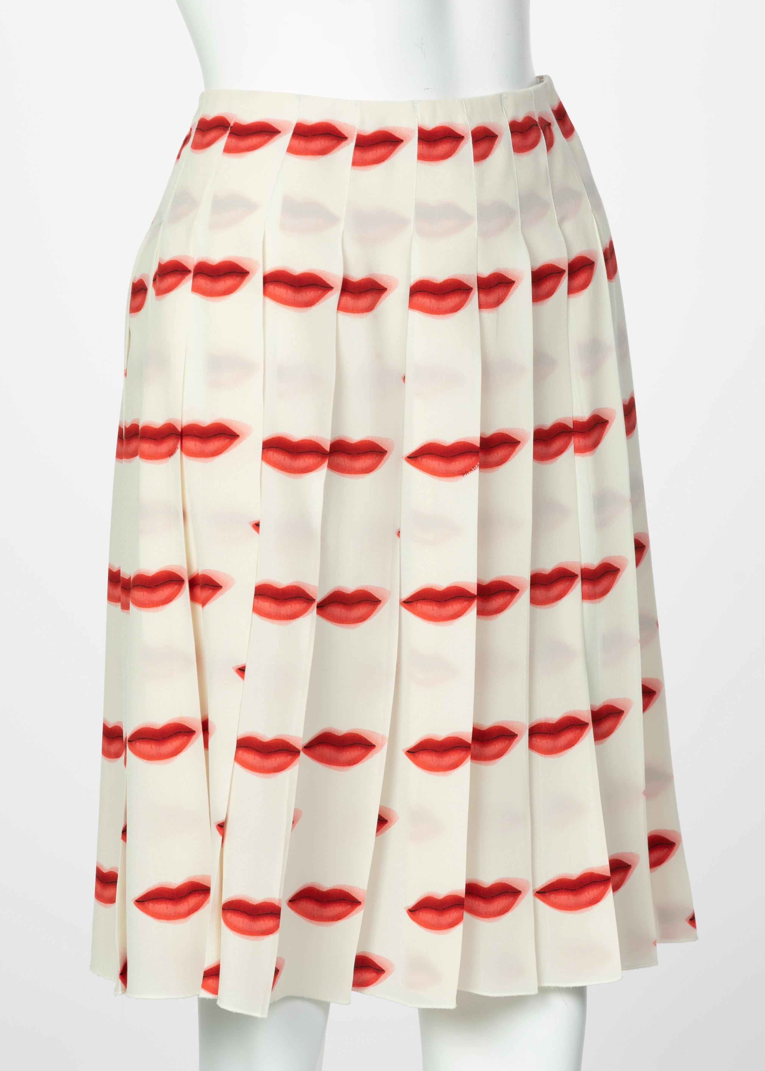Iconic Prada Red Lip Print Pleated Skirt, Spring 2000 at 1stDibs ...