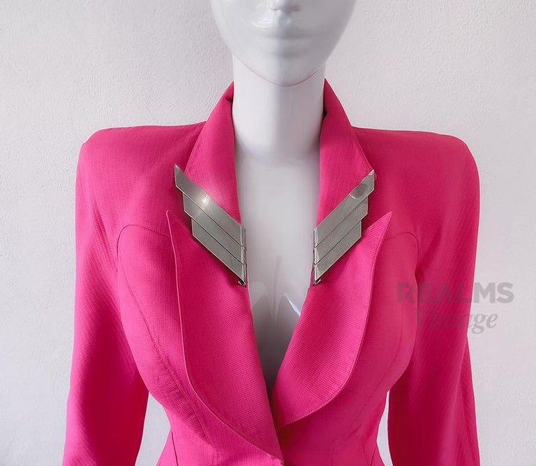 Iconic Rare Thierry Mugler Pink Ensemble Metal Wings For Sale at 1stDibs