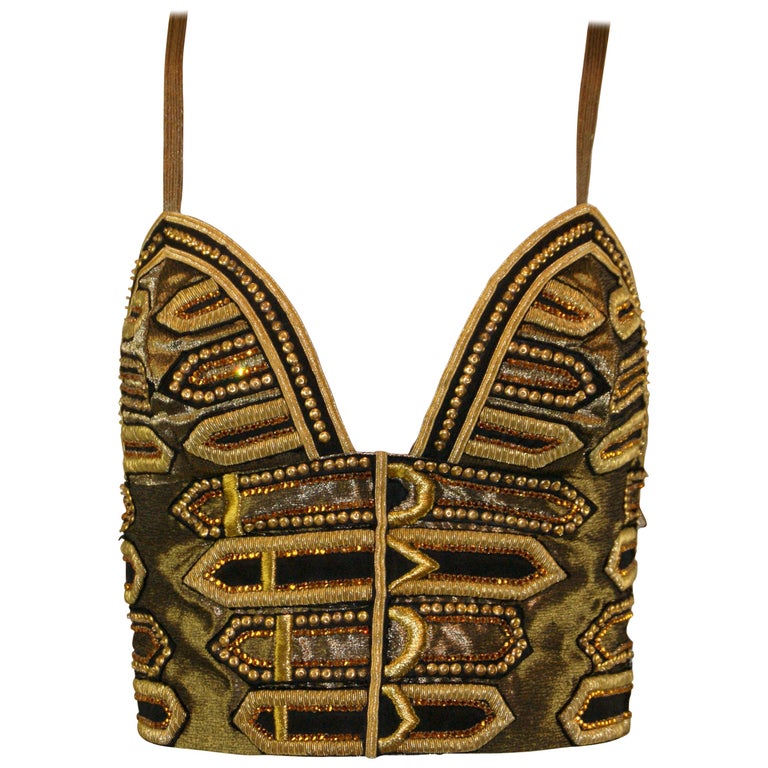 S/S 1992 Gianni Versace Runway Gold Crystal Embellished Crop Top ...
