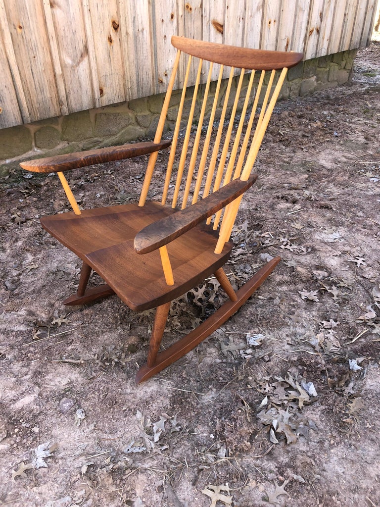 Iconic Signed Mixed Wood Nakashima Studio Lounge Rocking Chair at 1stDibs