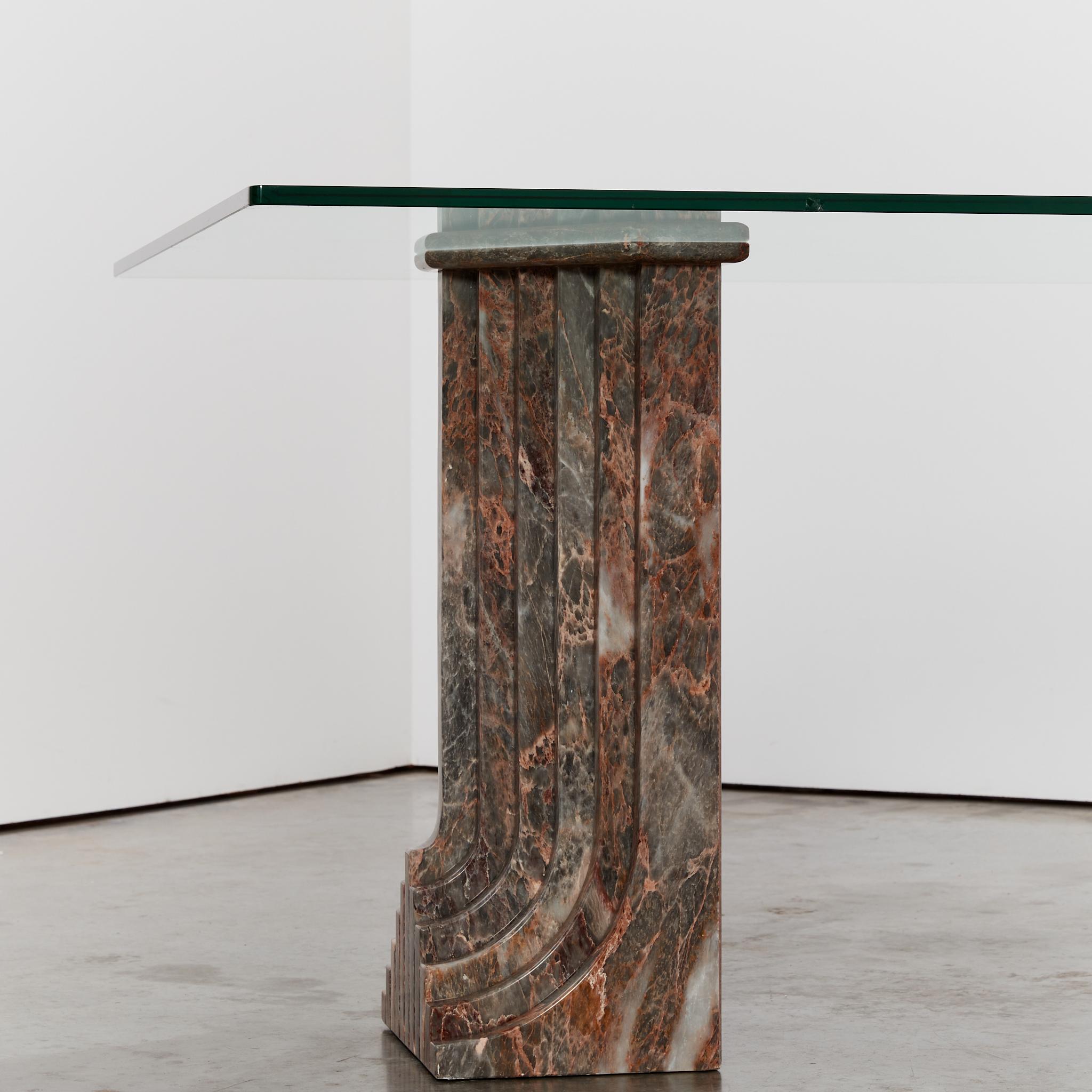Iconic stepped marble dining table by Carlo Scarpa with glass top For ...